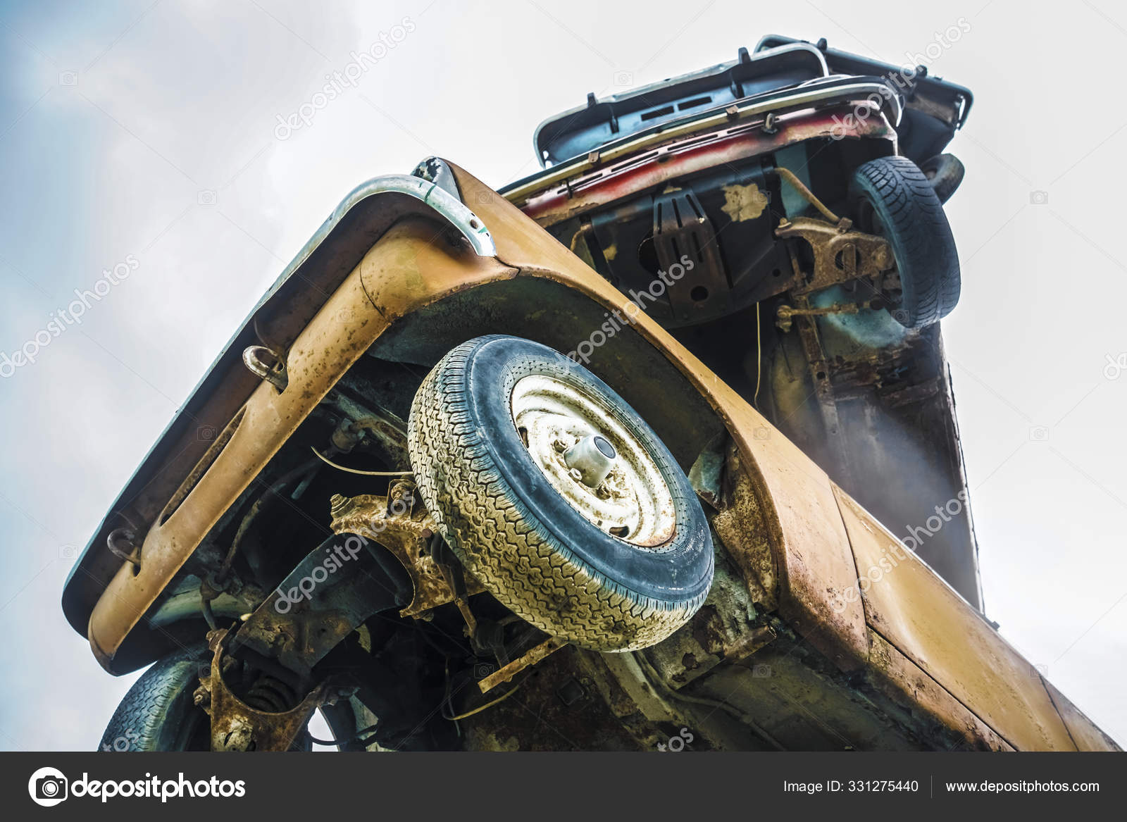 Stack Damaged Rusted Car Scraps Junkyard Dump Broken Crashed Cars Stock ...