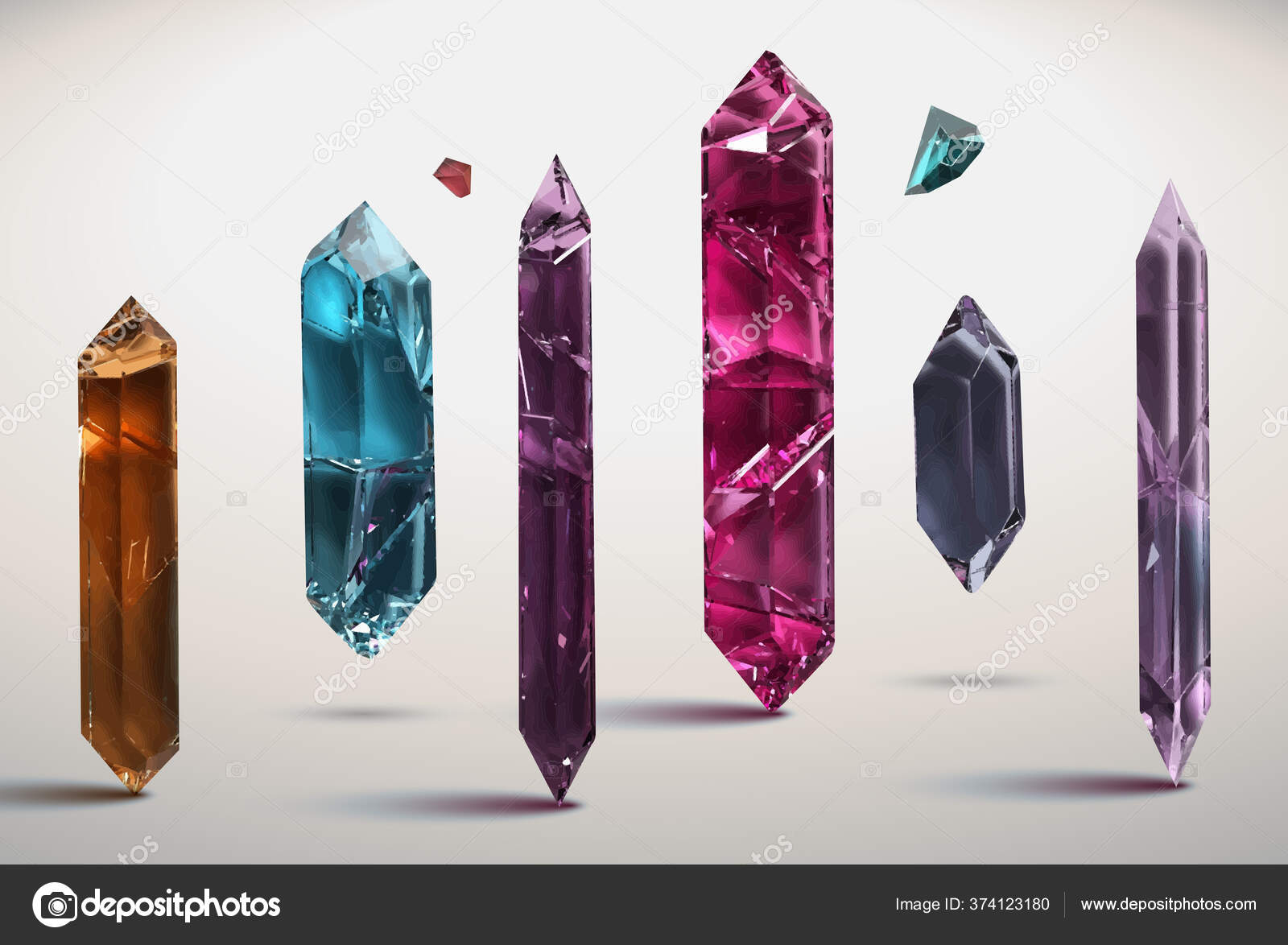 Gemas Mágicas Realistas Gema Cristal Voladora Vector de stock ...