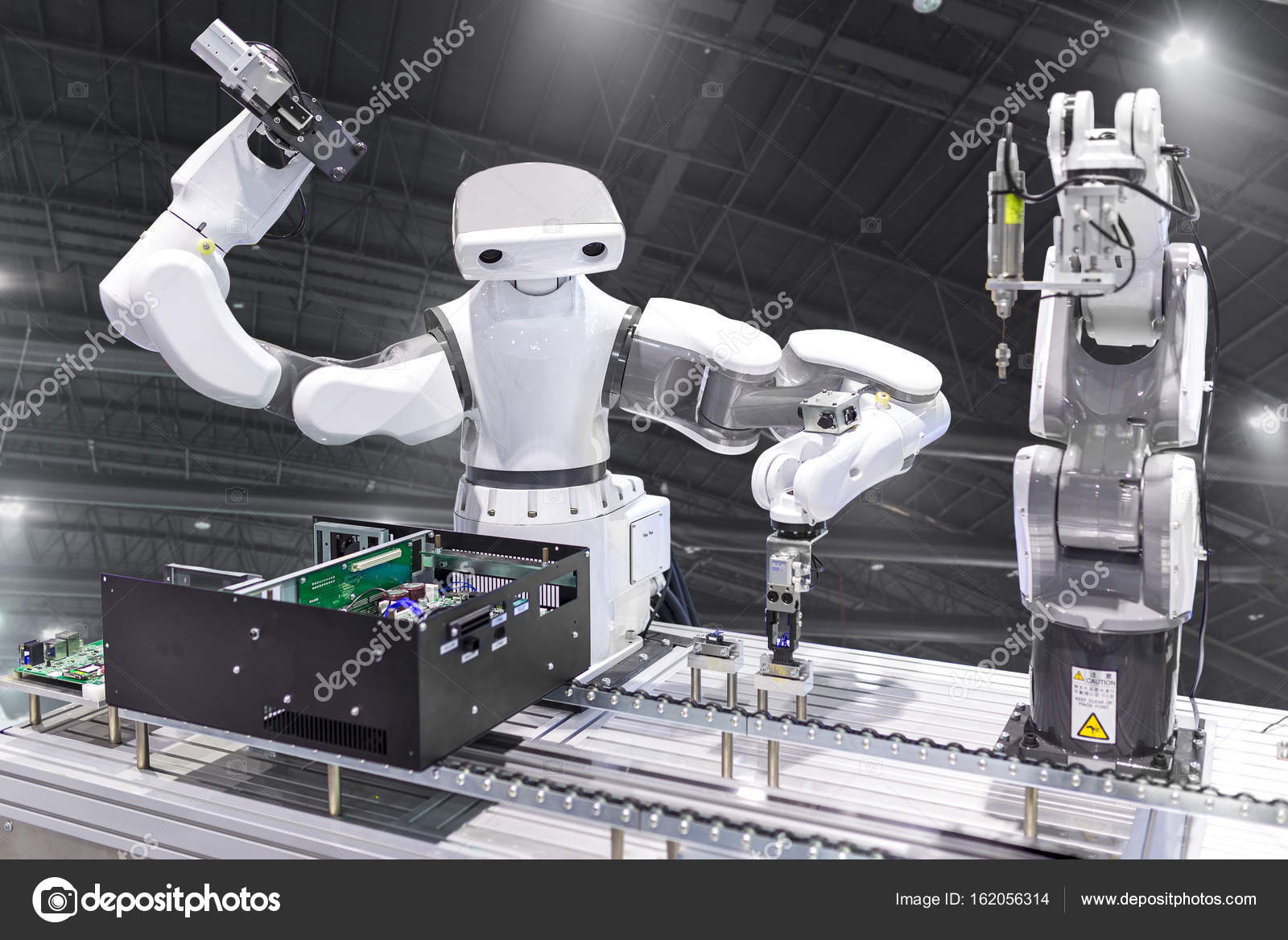 Industrial Robot Installing Computer Chip Production Line Factory ...