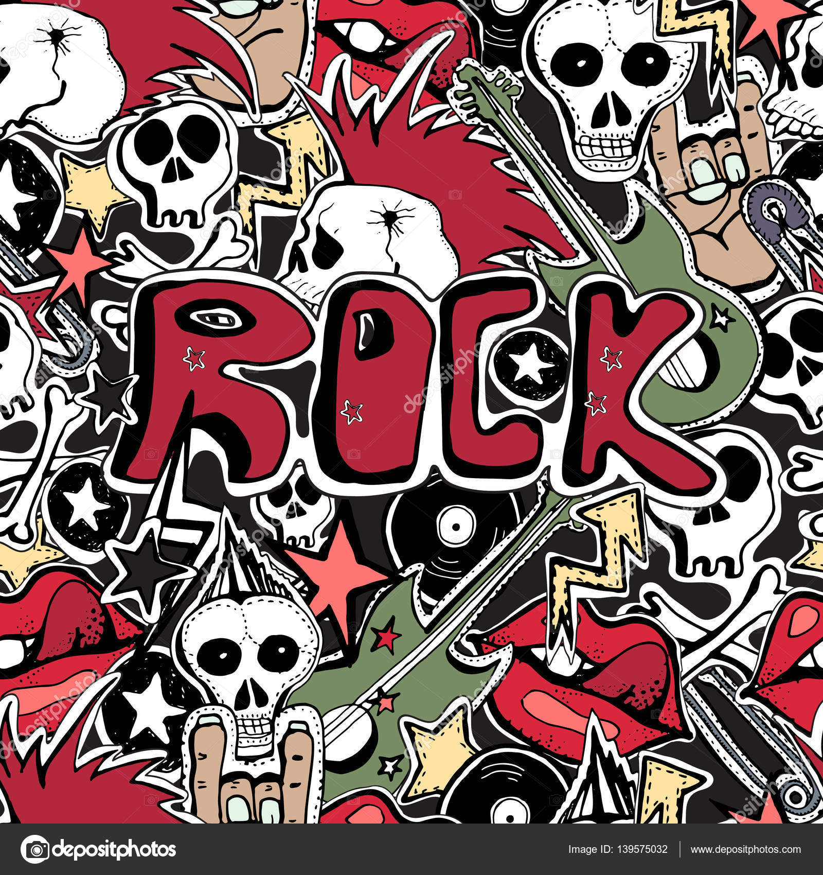 Vector seamles pattern. Punk rock abstract background. Stock Vector ...