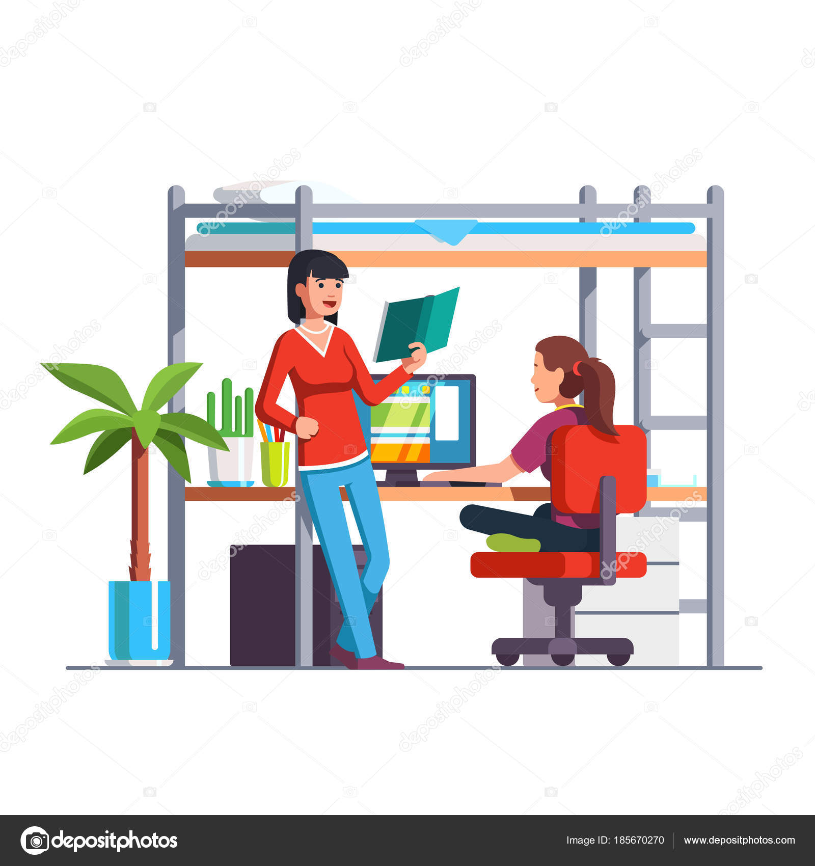 Two Students Working Clipart