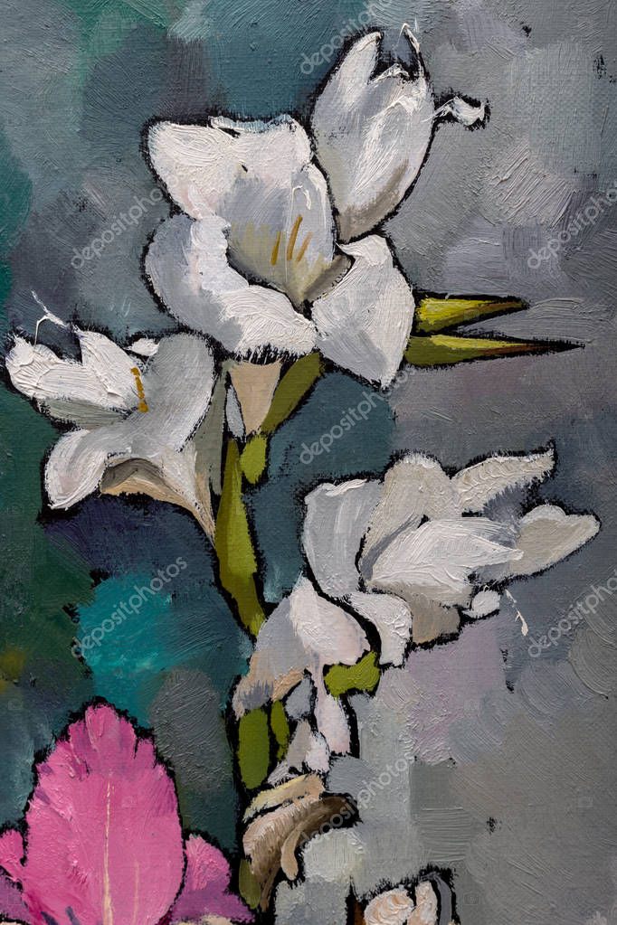Painting still life oil texture, irises impressionism art, painted ...
