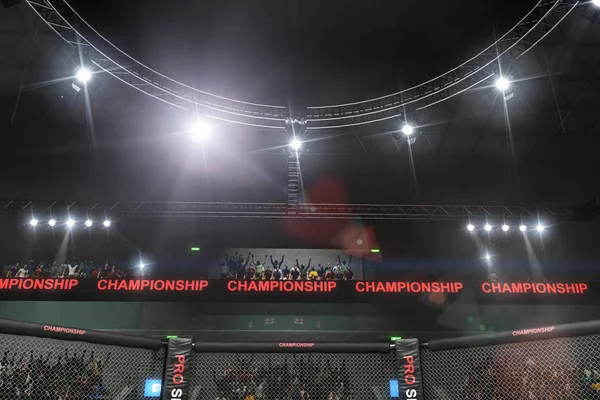 Mma fighting stage side view under lights 3d rendering Stock Photo by ...
