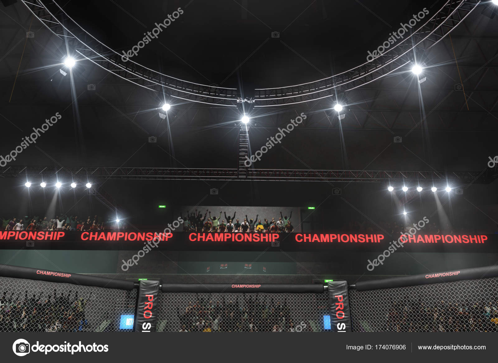 Mma fighting stage side view under lights 3d rendering Stock Photo by ...