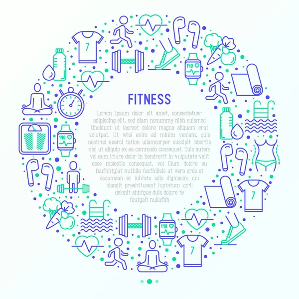 Fitness concept in circle with thin line icons — Stock Illustration