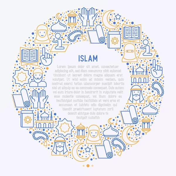 Islamic concept in circle with thin line icons — Stock Illustration