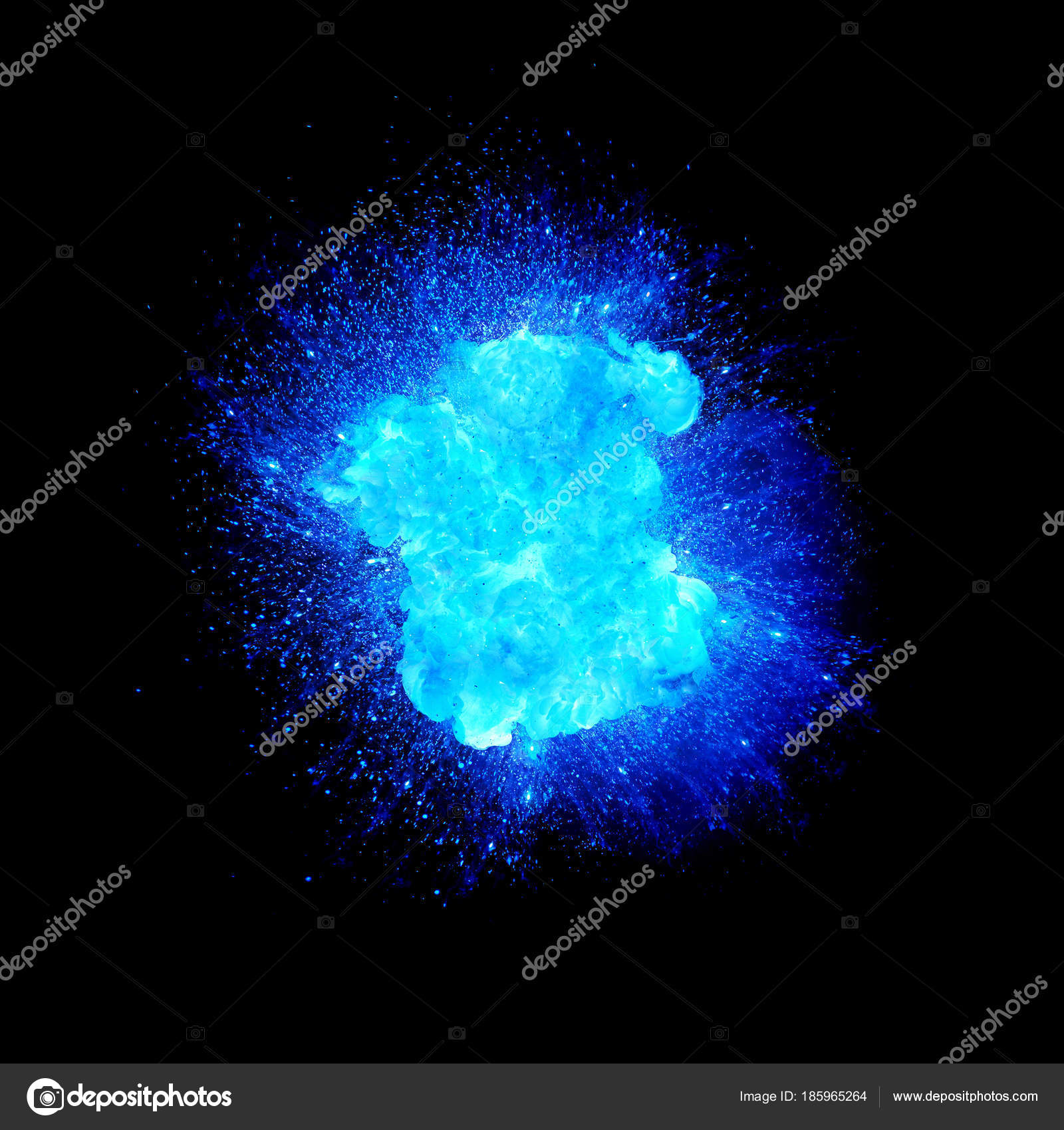 Realistic Blue Explosion Sparks Smoke Isolated Black Background Stock ...