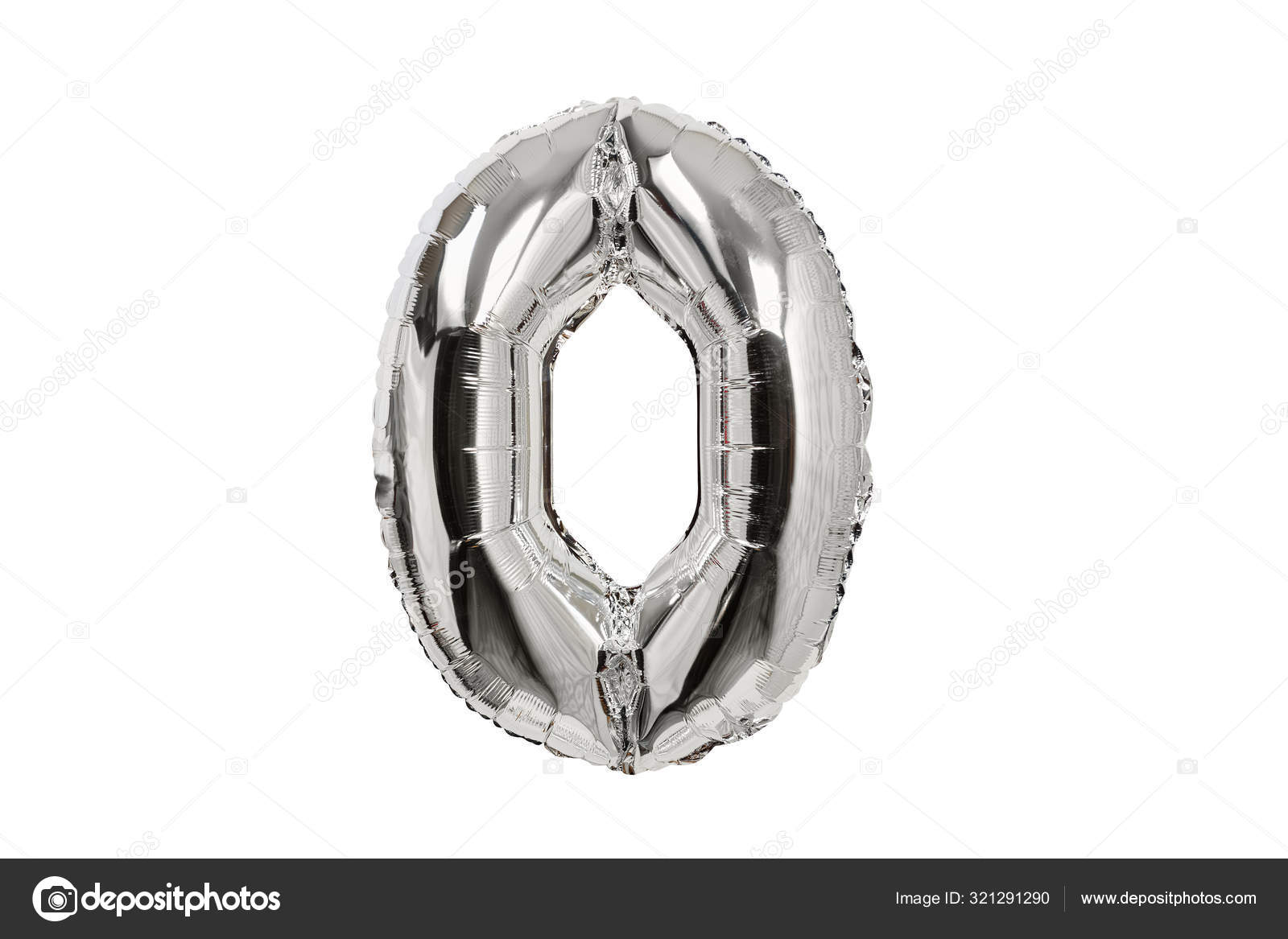 Silver inflatable balloon number zero. White background. Isolate Stock ...