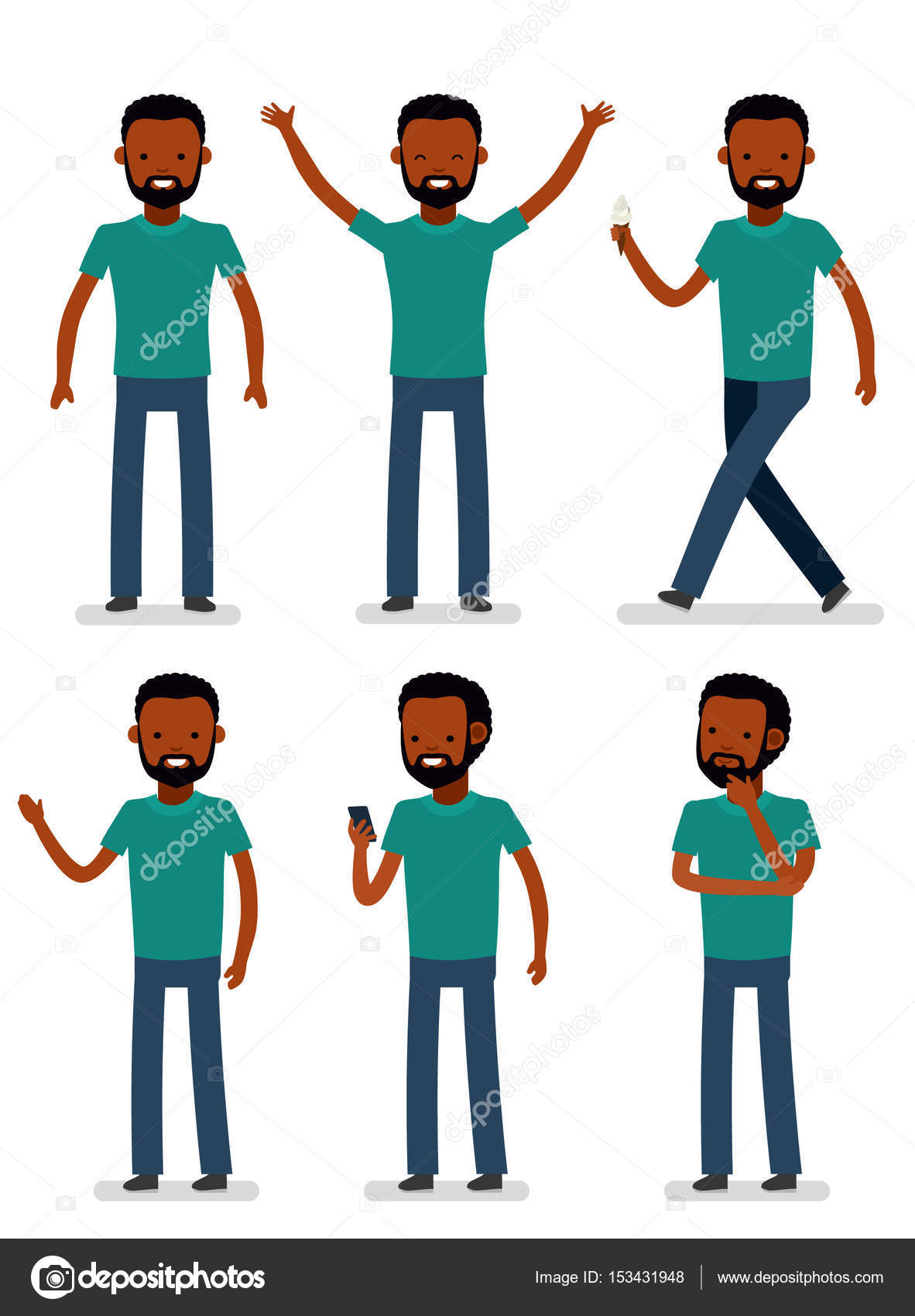 Set of male worker man. African American ethnic people. Flat vector ...