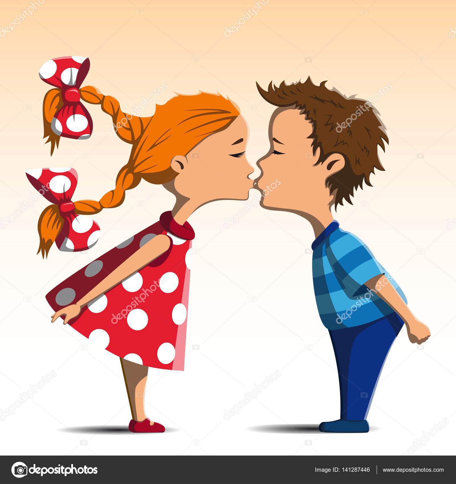 Garçon Et Fille Baisers Debout Image Vectorielle Par Chekanovandrey