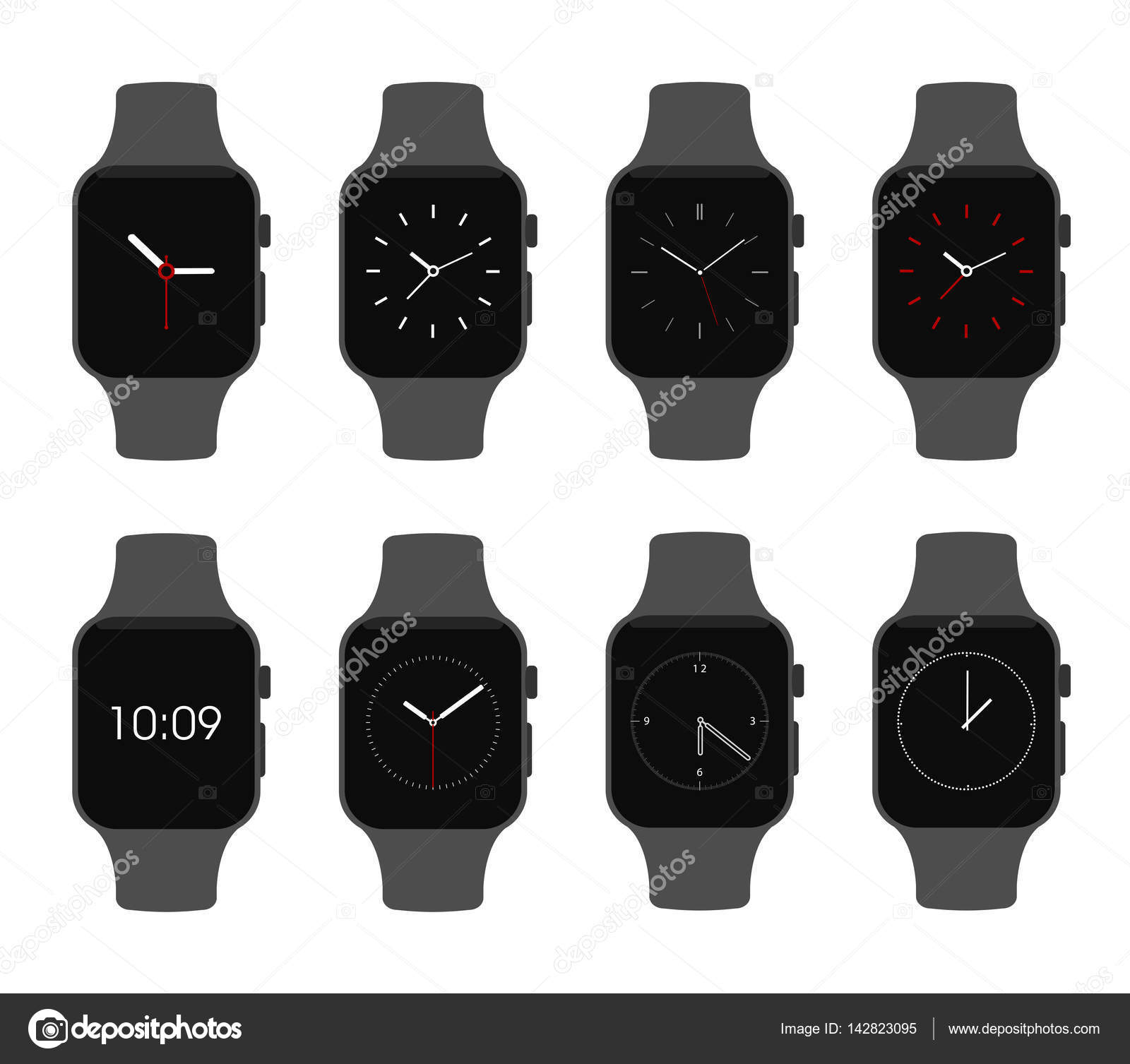 Image vectorielle Appareils smartwatch horloge face électronique set ...