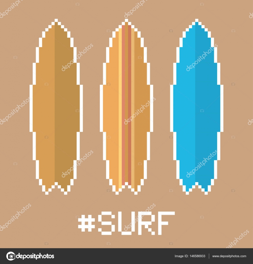 Surfboard for swimming pixelated set - isolated vector illustration ...