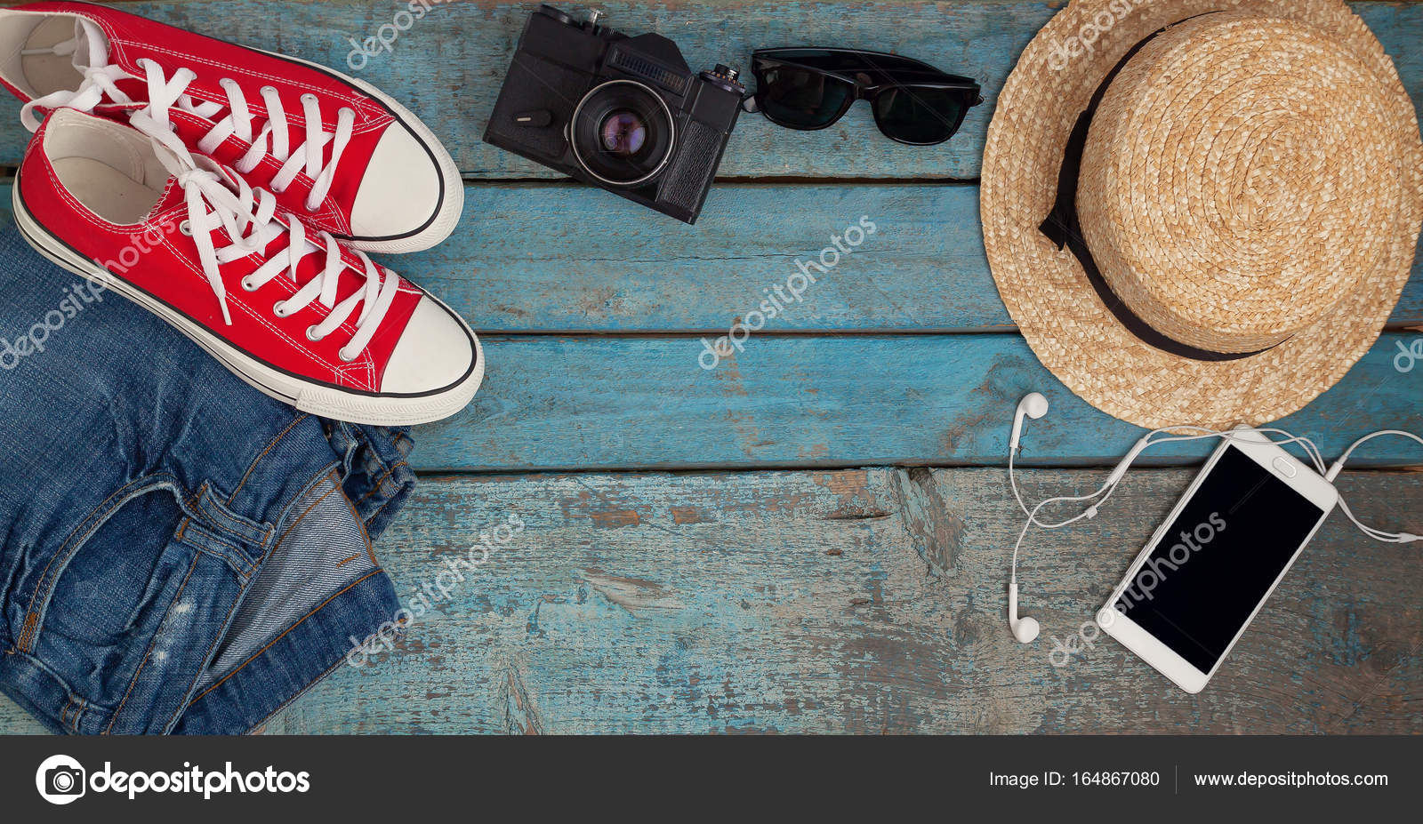Still life of various items for recreation, clothing, hat, sneak Stock ...