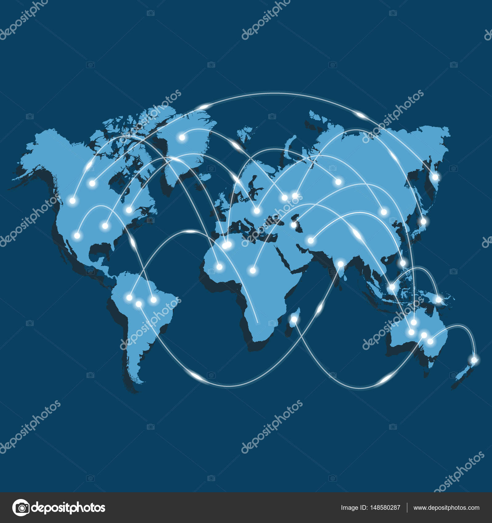 World map with nodes linked by lines. International Logistics or ...