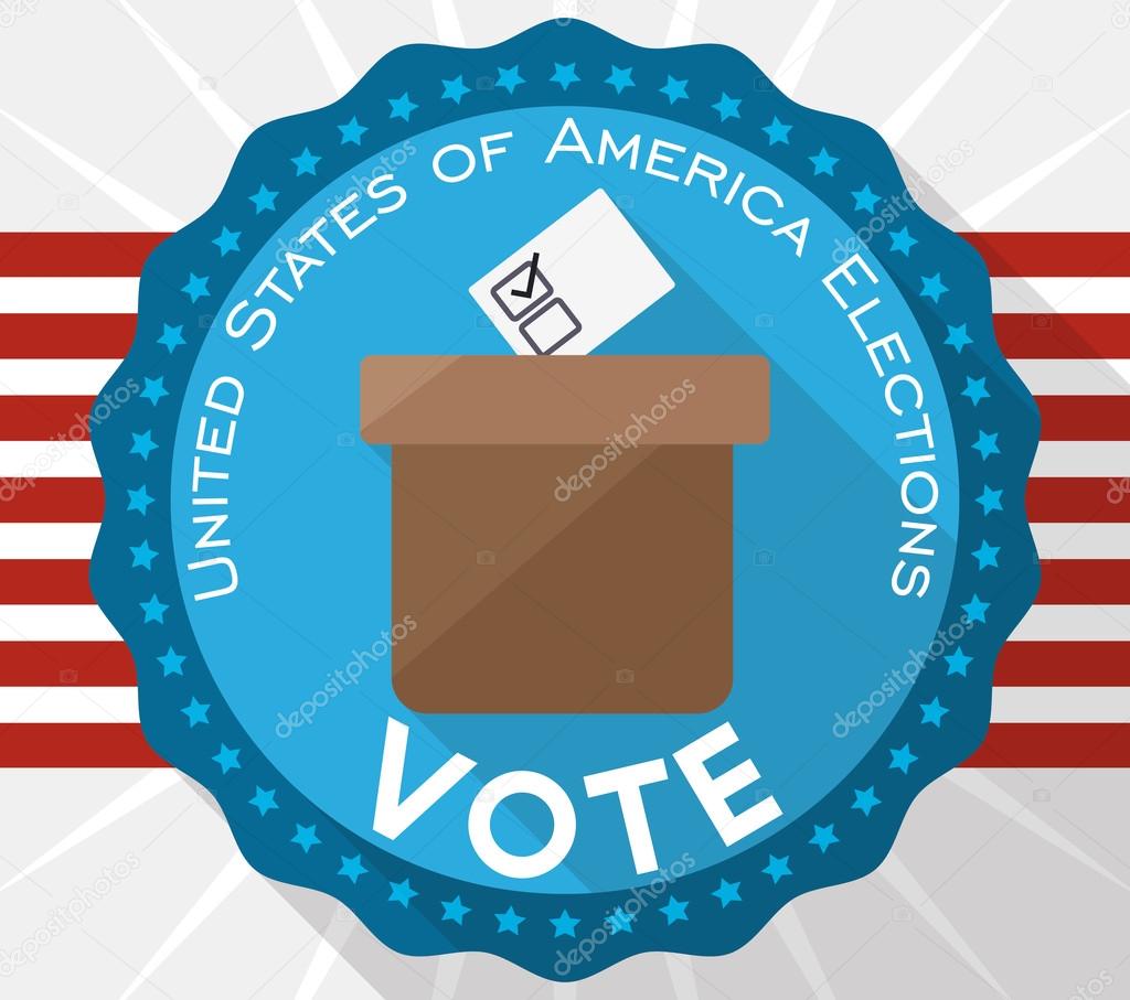 Button with Ballot Box Promoting the Vote in American Elections, Vector ...