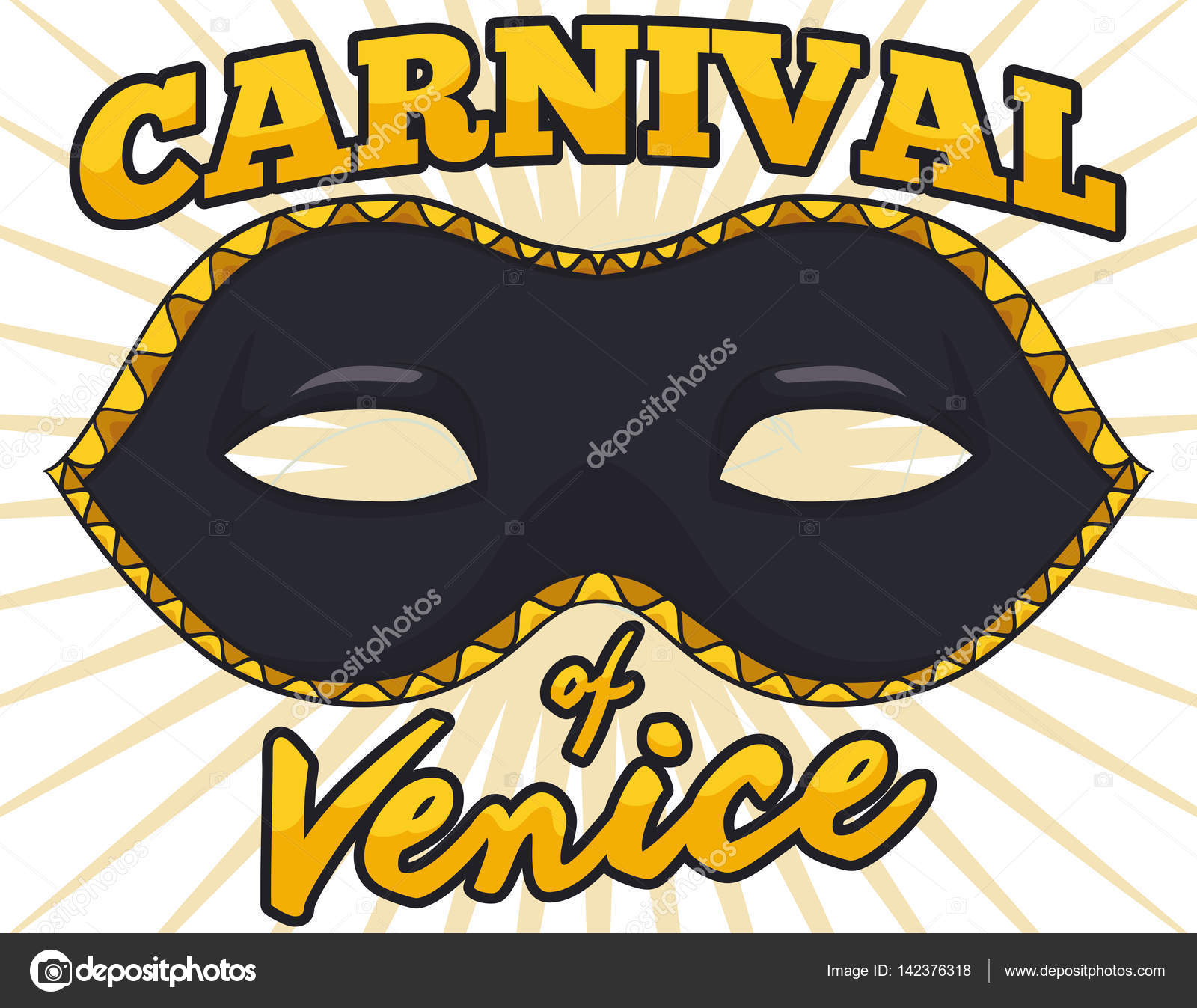 Dark and Golden Colombina Mask for Venice Carnival, Vector Illustration ...