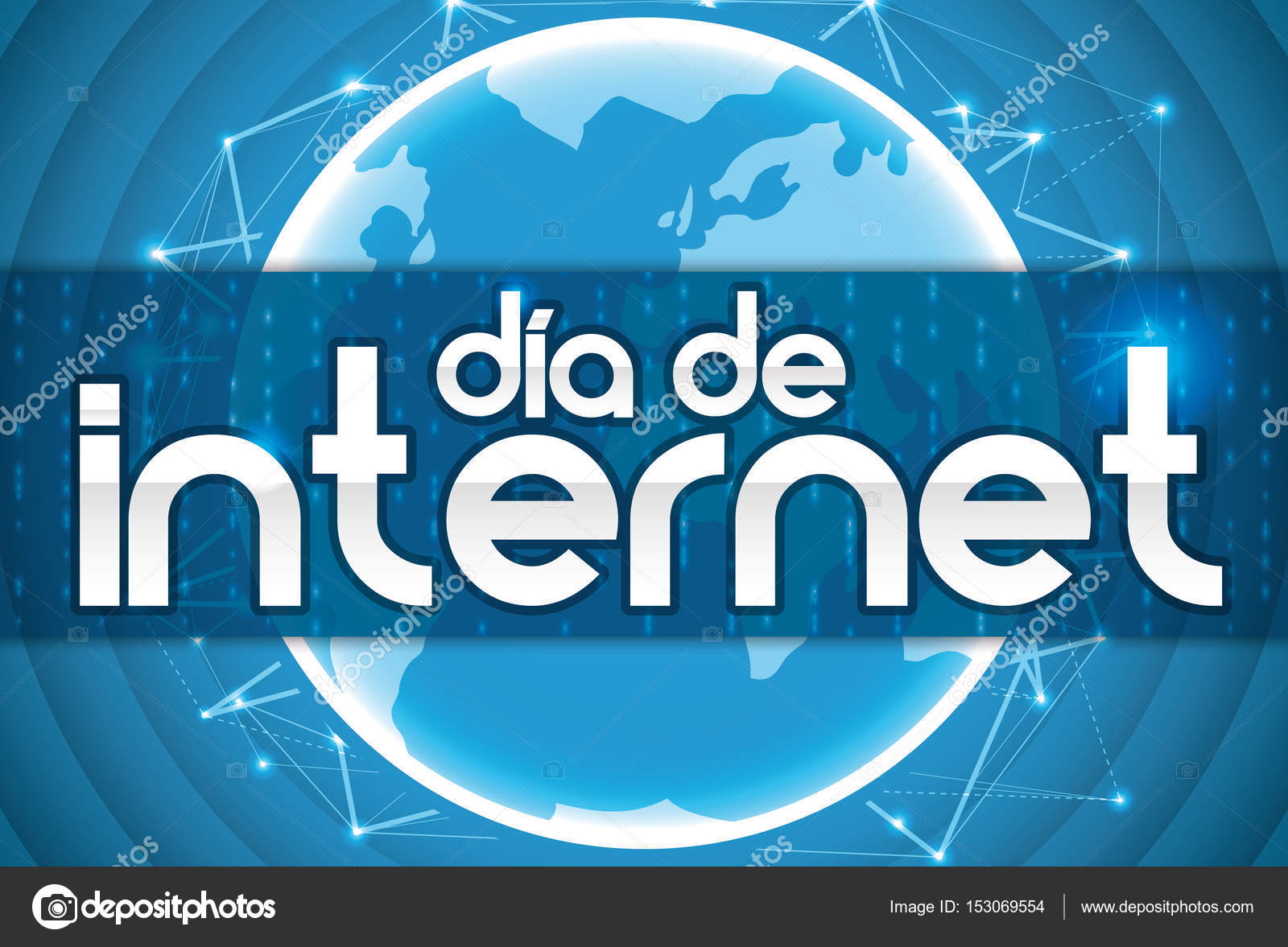 Blue Design with Globe and Network for Spanish Internet Day, Vector ...
