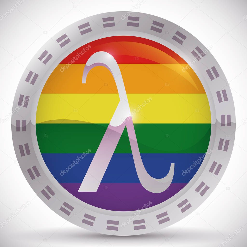 Button With Lambda Symbol For Equality Rights In Gay Pride Vector