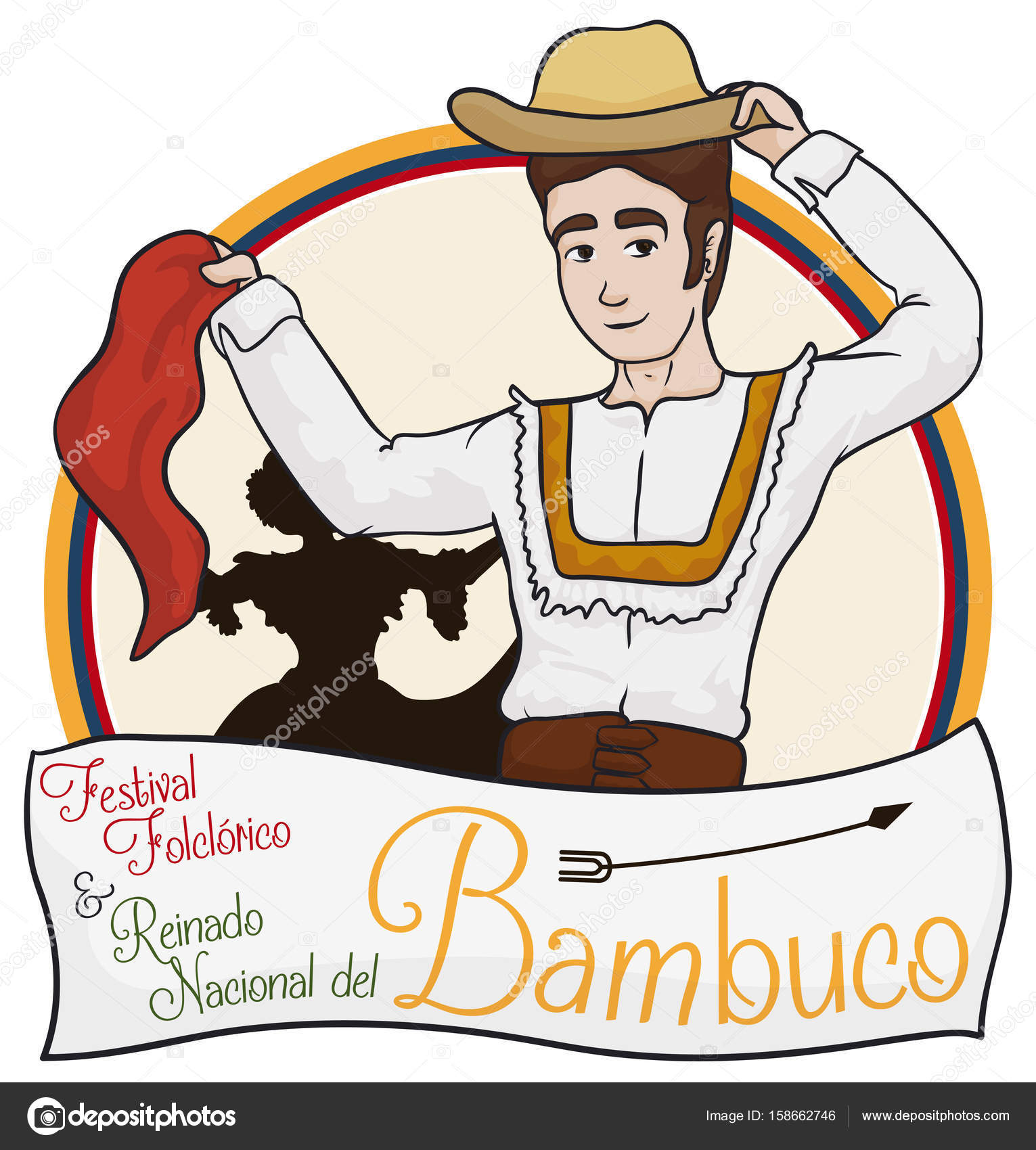 Traditional Colombian Couple Dancing Bambuco with Greeting Label ...