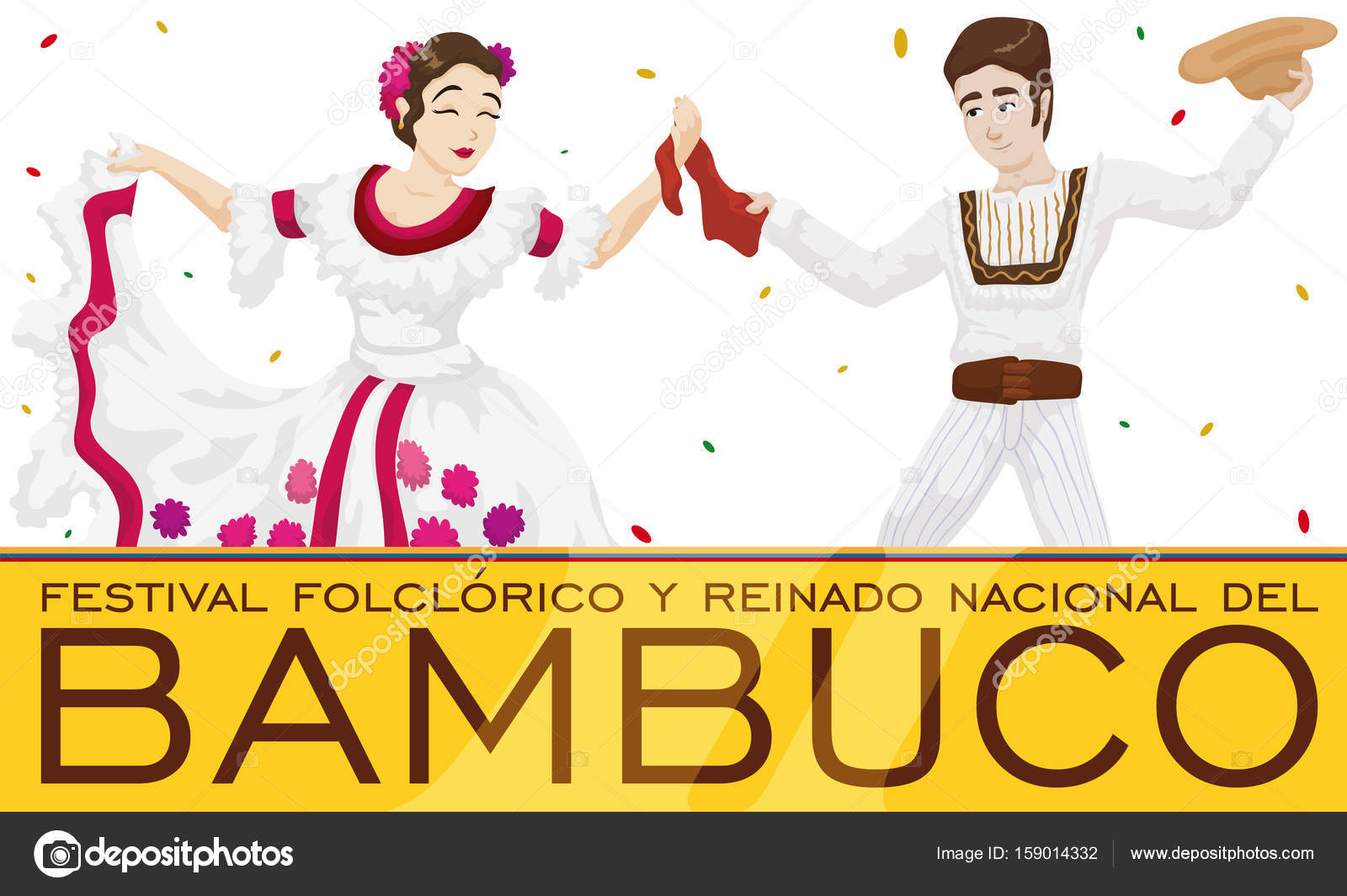 Traditional Bambuco Dancers with Confetti Rain for Colombian Folkloric ...