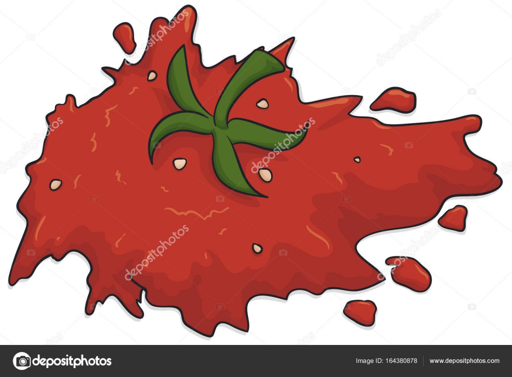 Splashed Tomato with some Seeds Isolated in White Background, Vector ...
