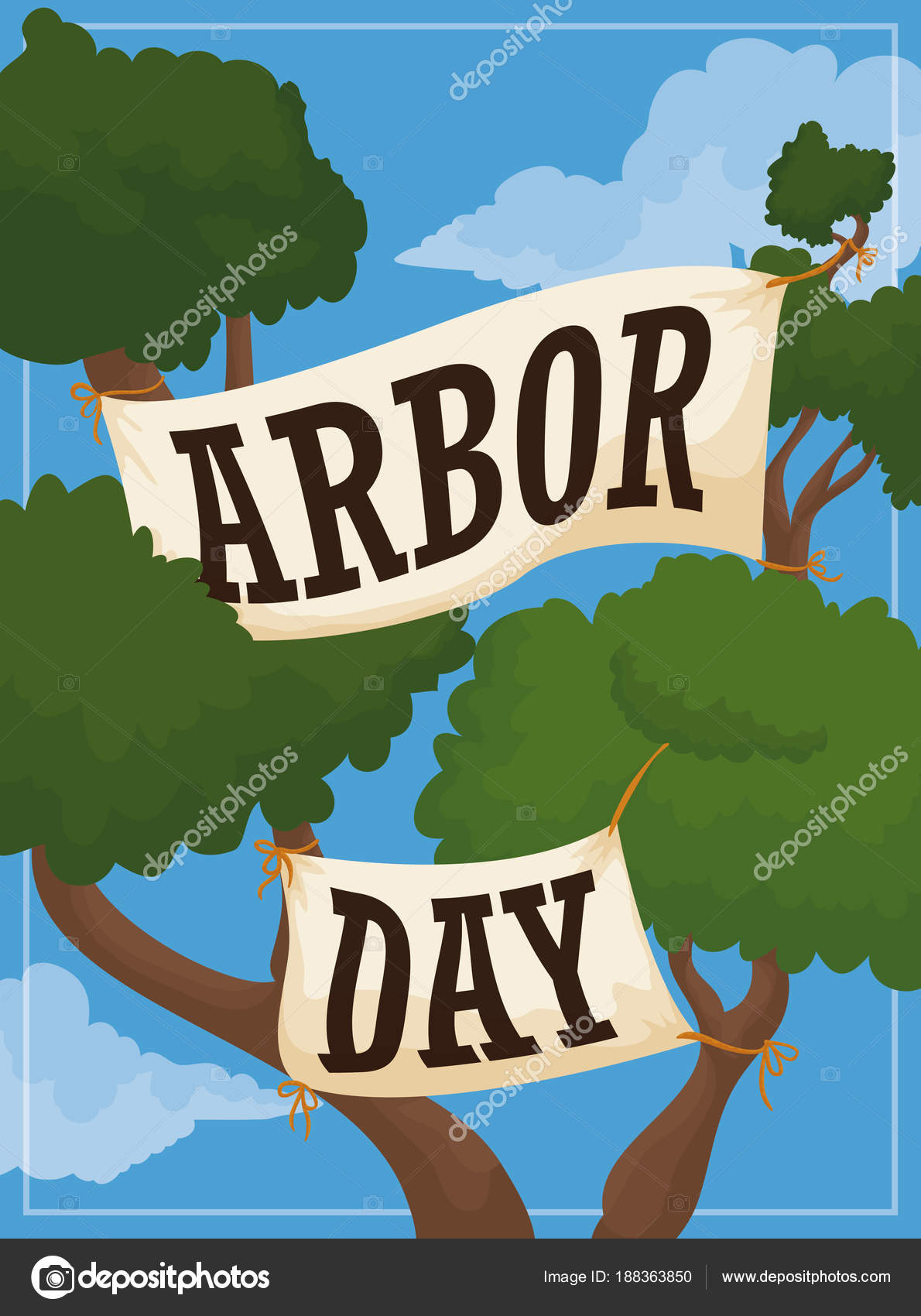 Tall Tree Branches with Signs for Arbor Day Celebration, Vector ...