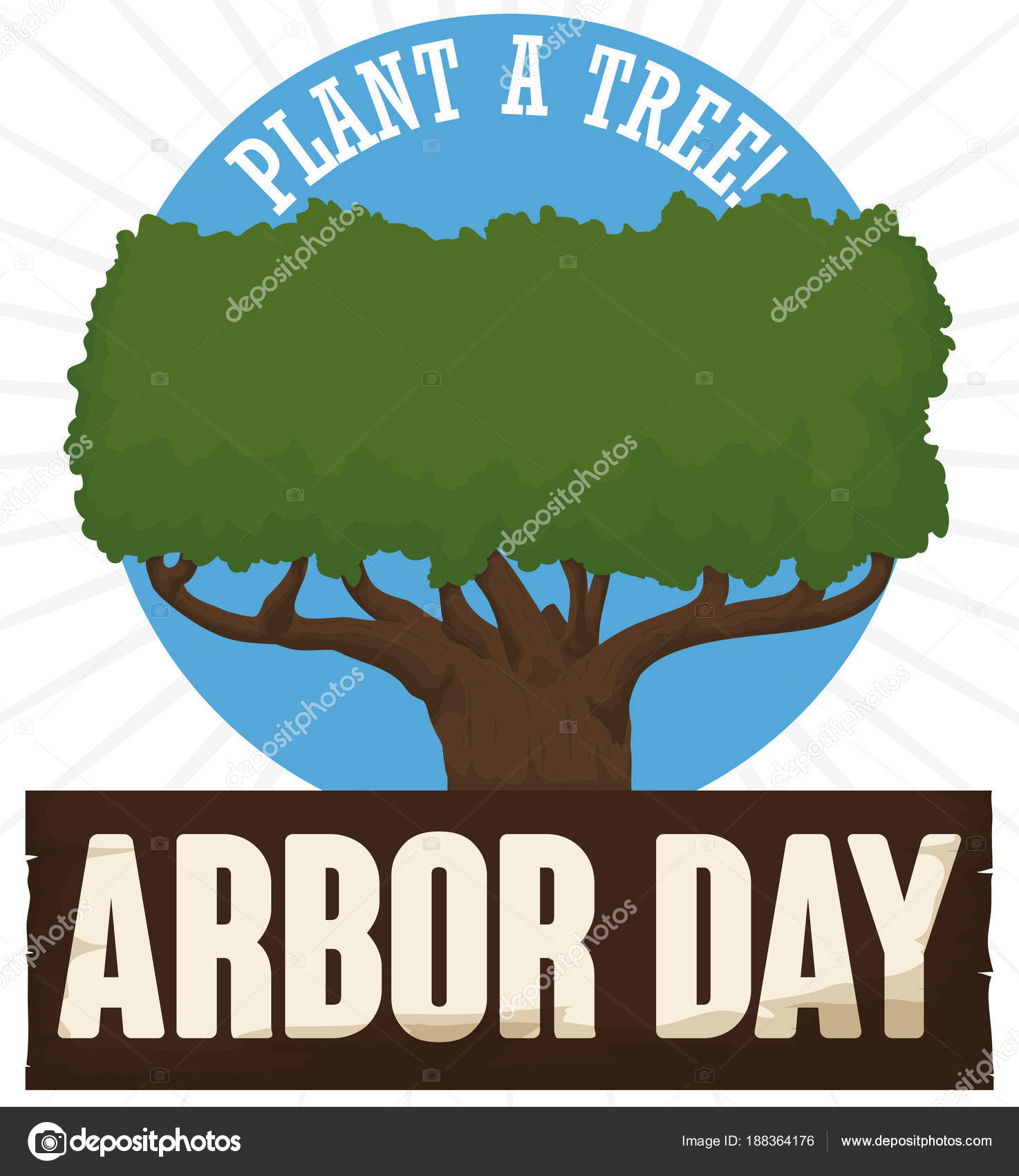 Tree over Wooden Sign and Ecological Message for Arbor Day, Vector ...
