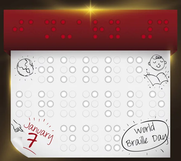 Golden Ribbon and Calendar for World Braille Day Celebration, Vector ...