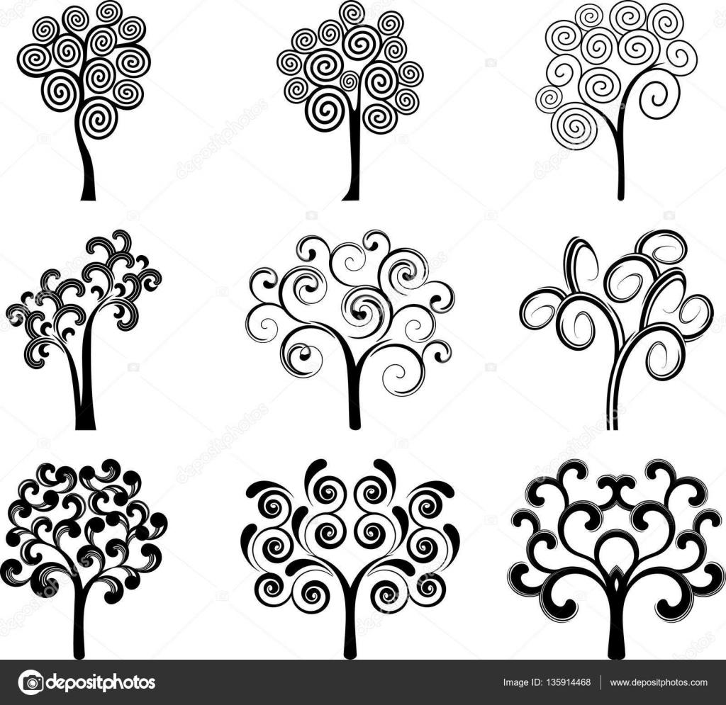 Swirly trees collection — Stock Vector © Pingwinwinner #135914468