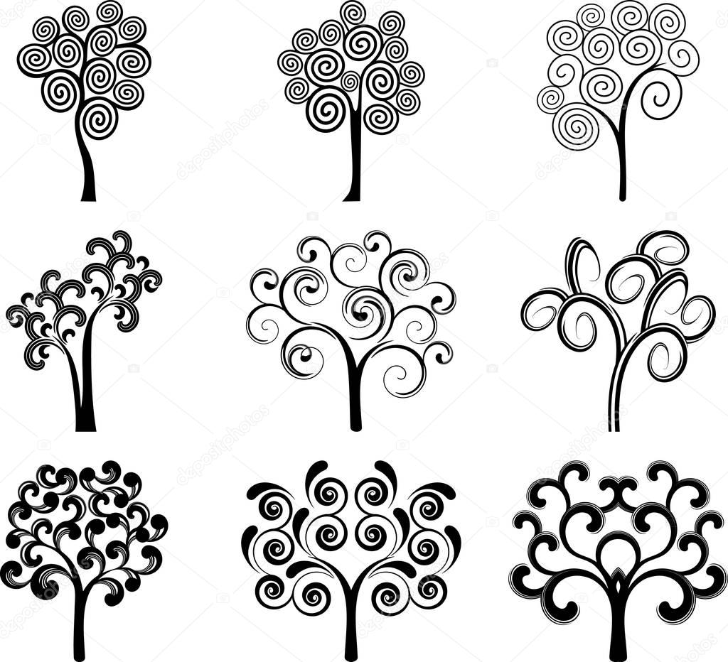 Swirly trees collection — Stock Vector © Pingwinwinner #135914468