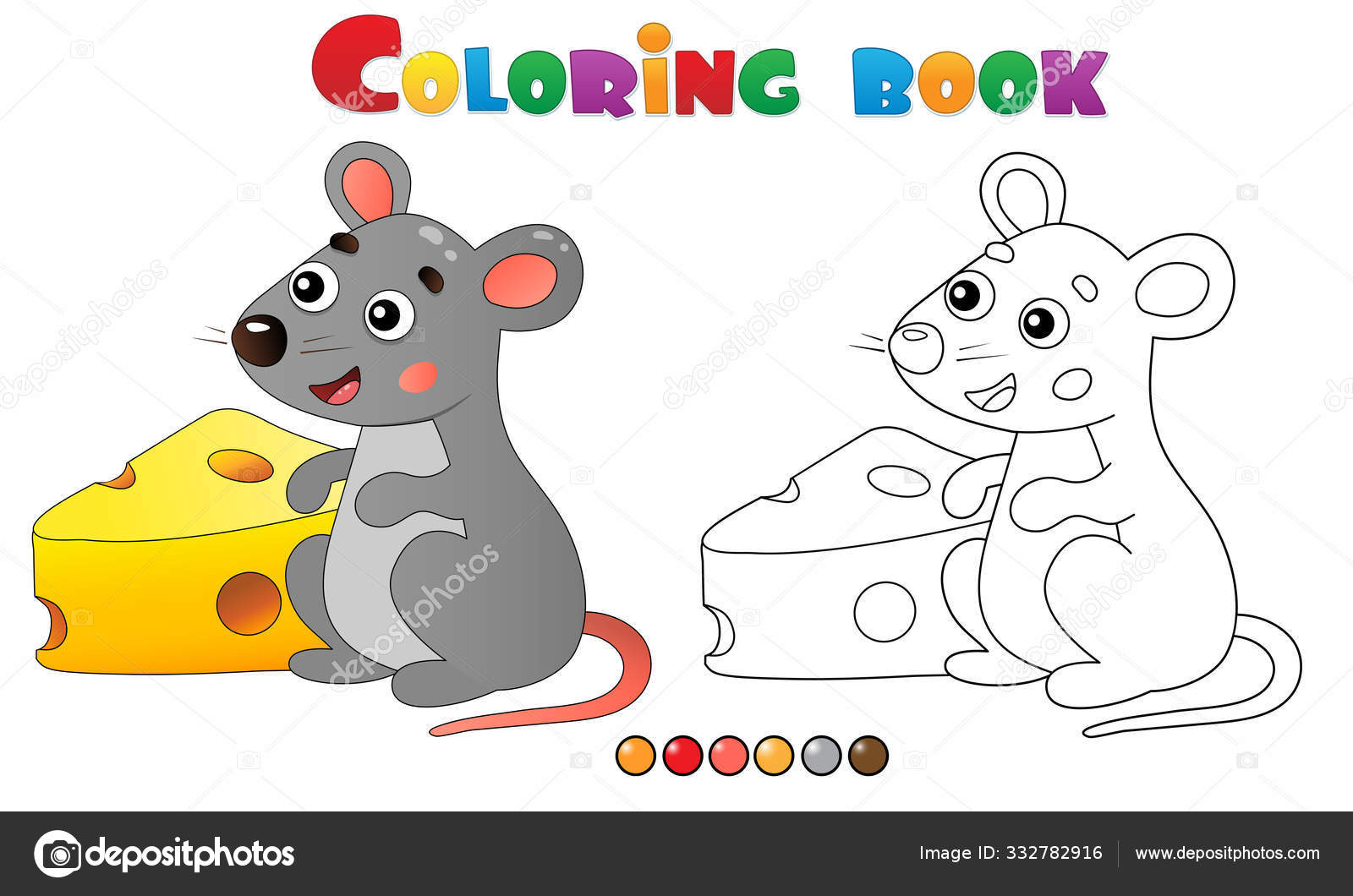 Coloring Page Outline of cartoon mouse with cheese. Animals. Coloring ...