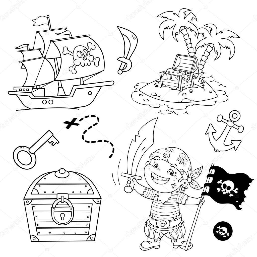 Juego de dibujos animados para fiesta pirata para niños. Barco pirata ...