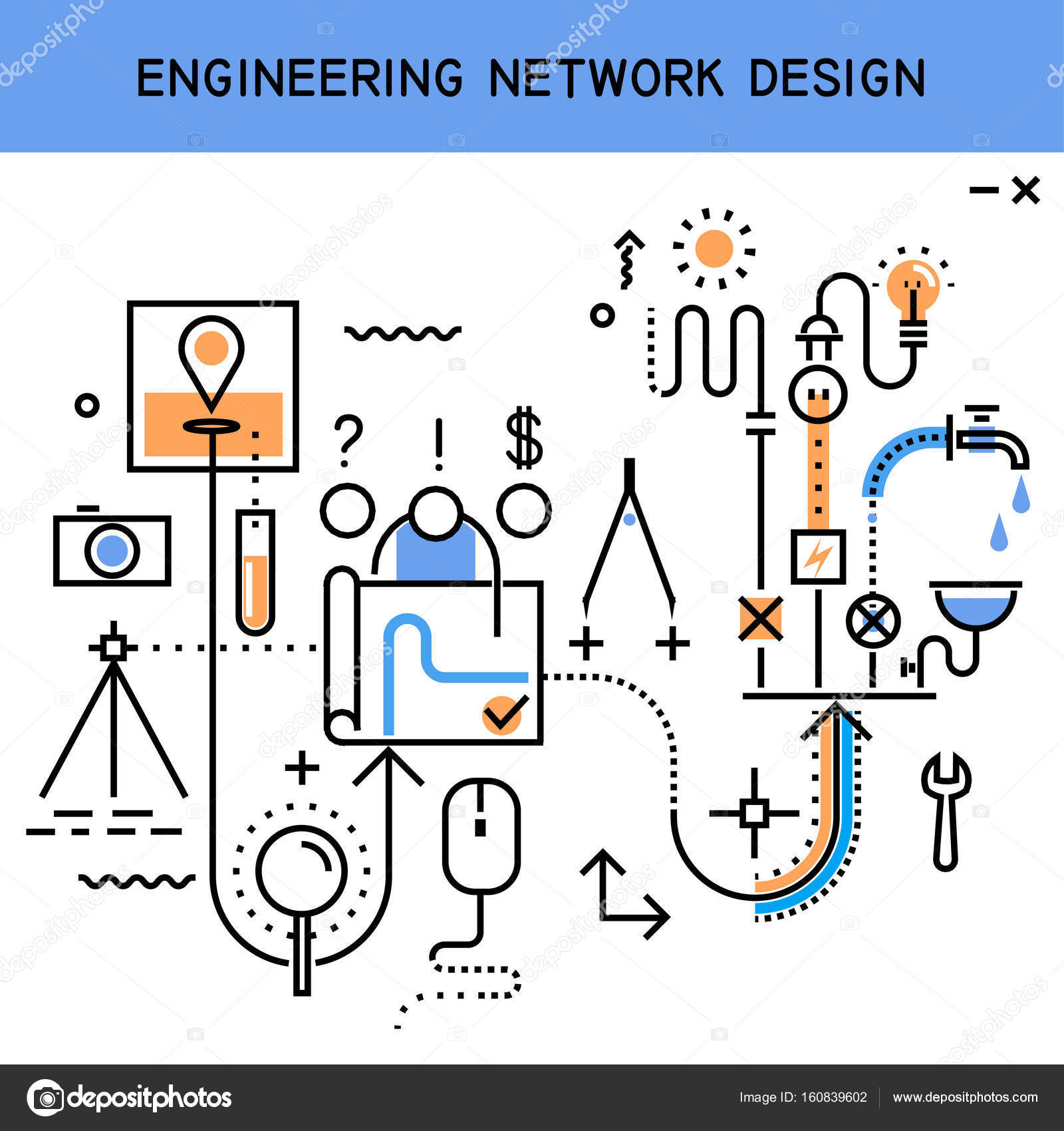 Engineering network design flat line illustration Stock Vector Image by ...