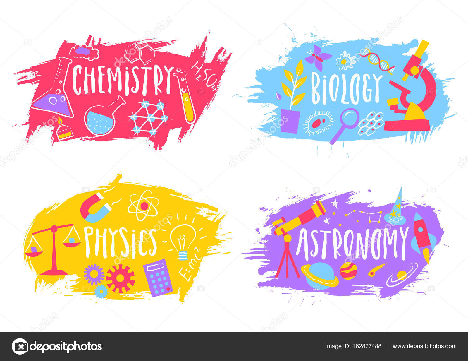 Set of colorful school scientific emblems Stock Vector Image by ...