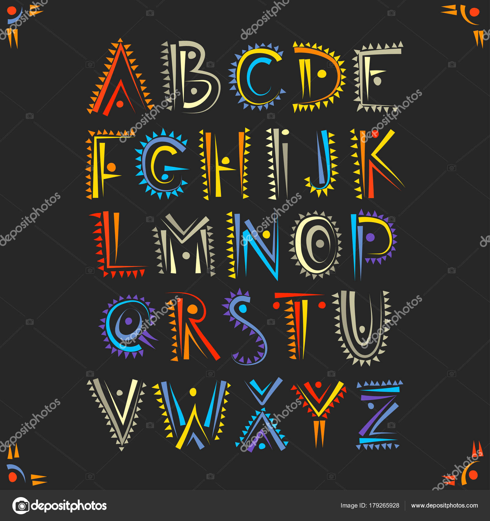 Vector Handwritten Alphabet African Ethnic Style Uppercase Ornamental ...