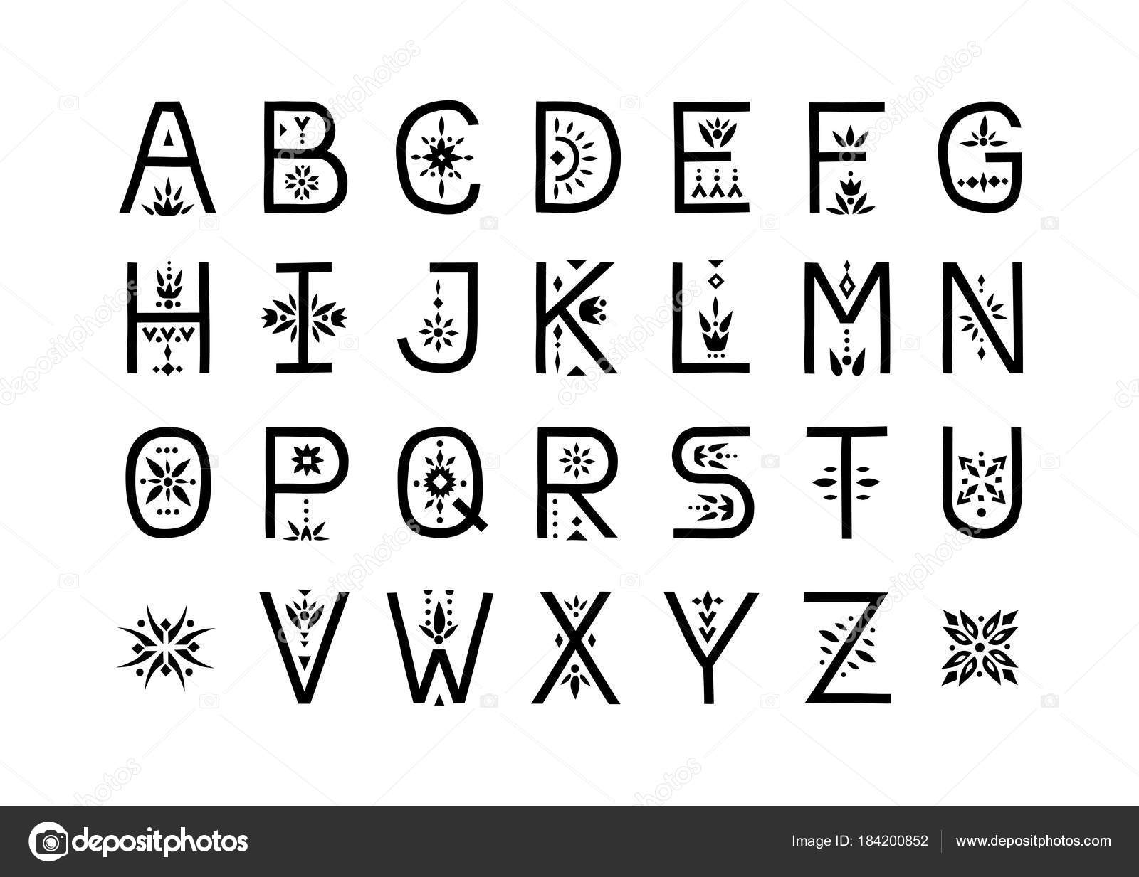 Vector Display Alphabet Capital Letters Decorated Flowal Patterns Stock ...
