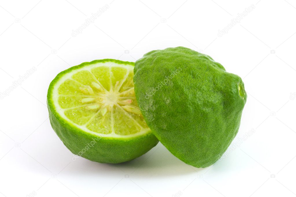 Kaffir lime isolated on white makrut lime Mauritius papeda Stock Photo ...