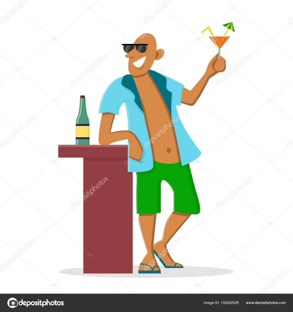 Animated Man On Beach Drinking Cocktails