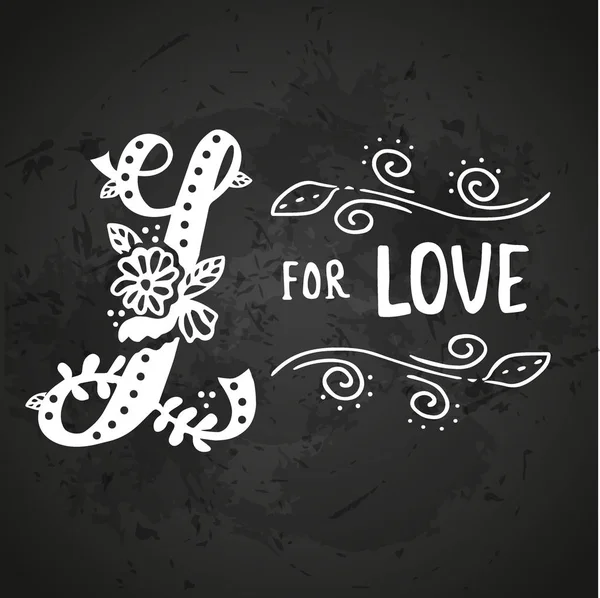 Hand lettering quote "L for love" with flower elements — Stock Vector ...