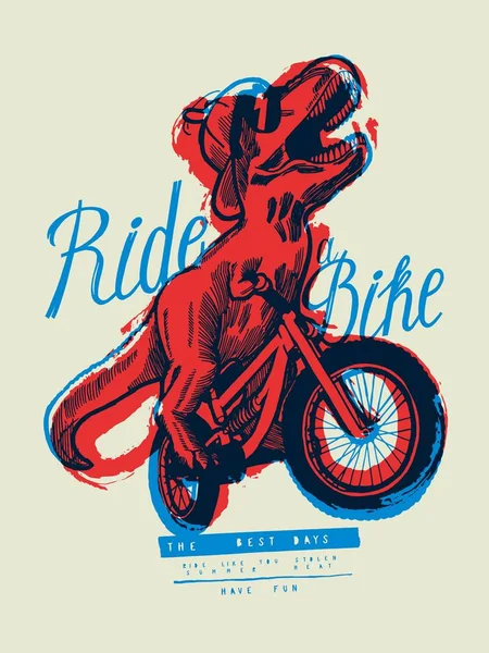 T-rex riding bicycle - funny dinosaur character vector illustration ...