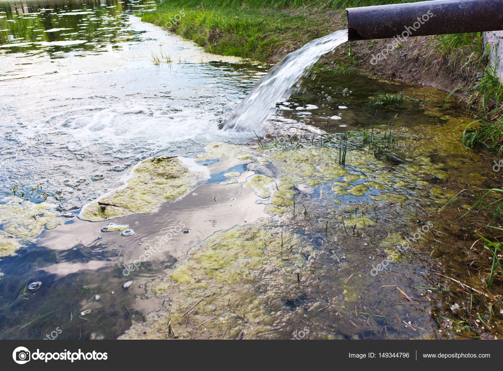 Sewage drains into the river. Environmental pollution — Stock Photo ...