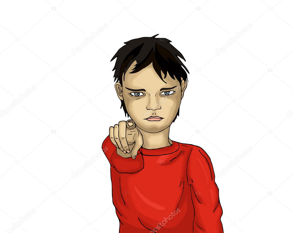 Angry little boy points a finger at you. Child points his finger Stock ...