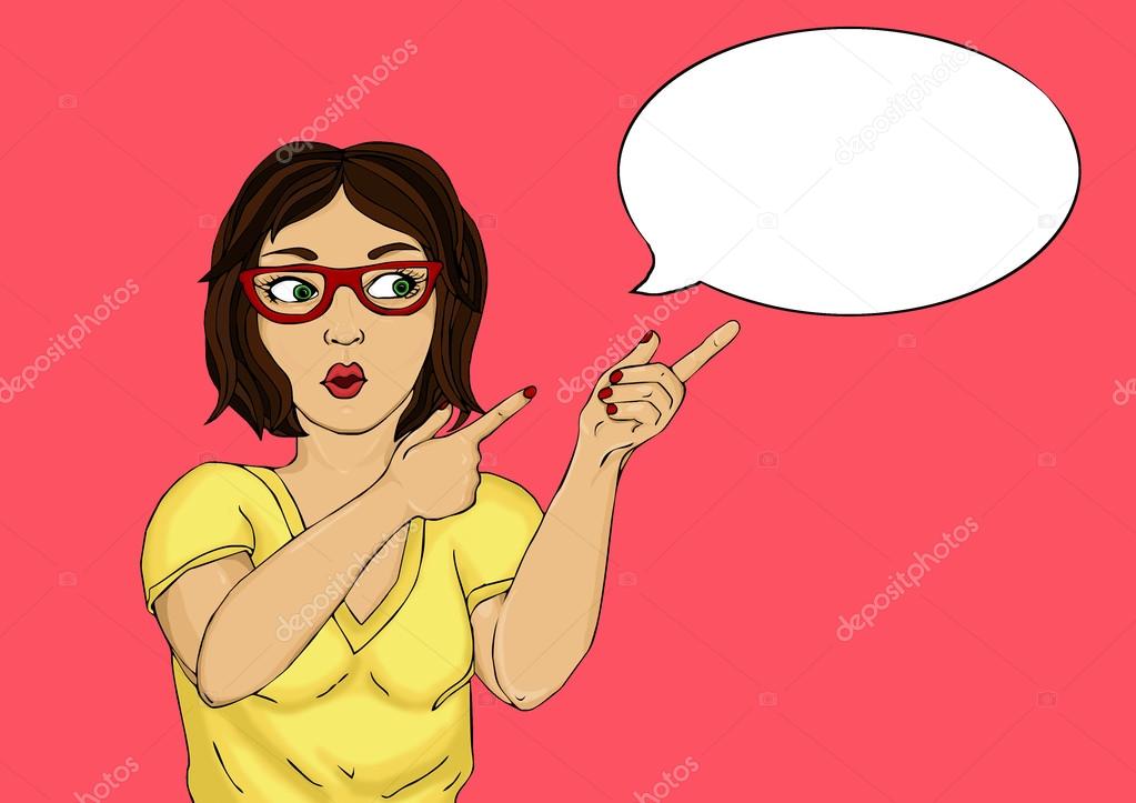 Surprised Girl Struck Woman In Shock Points Finger Up Stock