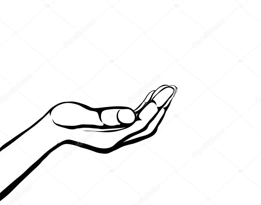 Gesture open palms. Hand gives or receives. Contour graphic — Stock ... Gesture open palms. Hand gives or receives. Contour graphic — Stock ...