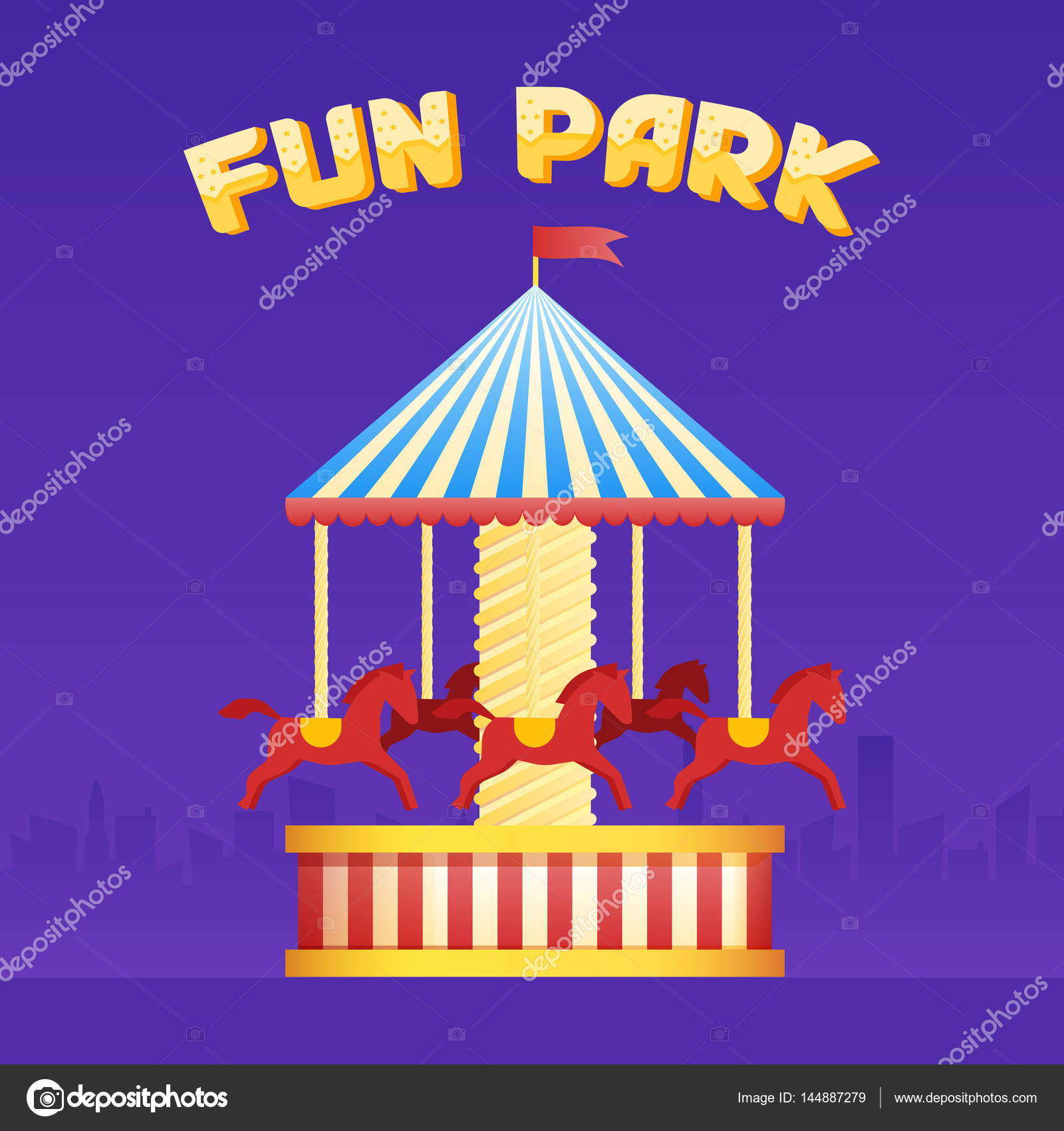 Vintage merry-go-round carousel icon, fair symbol. Amusement park theme ...