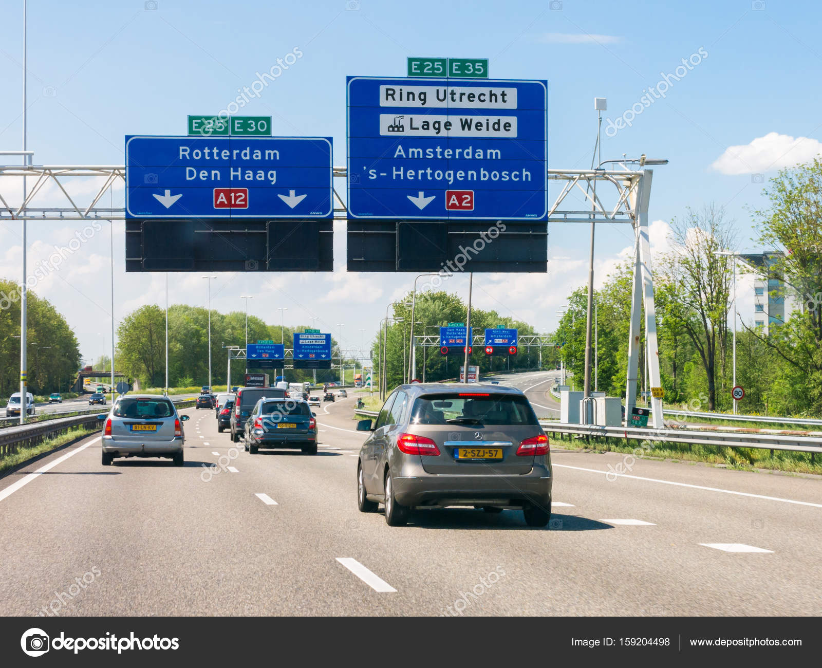 Motorway A12 with traffic and route signs, Utrecht, Netherlands — Stock ...
