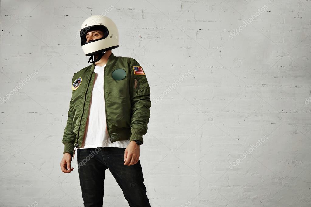 Male model in motorcycle helmet Stock Photo by ©derepente 127948294