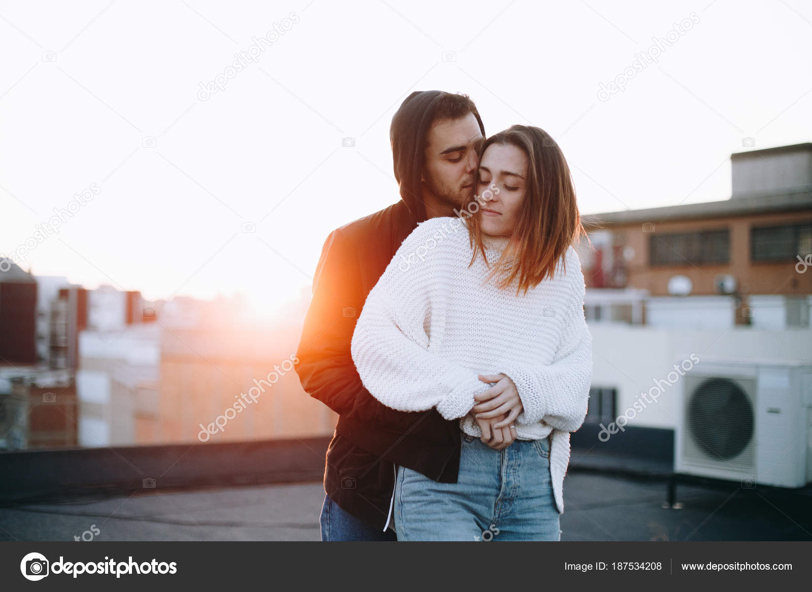 Beautiful Natural Real Pretty Couple Teenagers Millennials Cuddle Hug ...