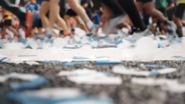 Marathon start finish line with confetti runners — Stock Video ...