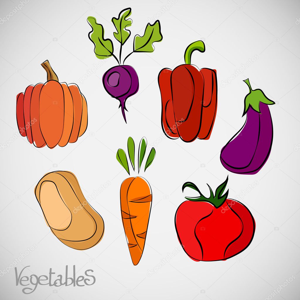 Vegetables Drawing vitamins Stock Vector Image by ©ArtVarStudio #128005668
